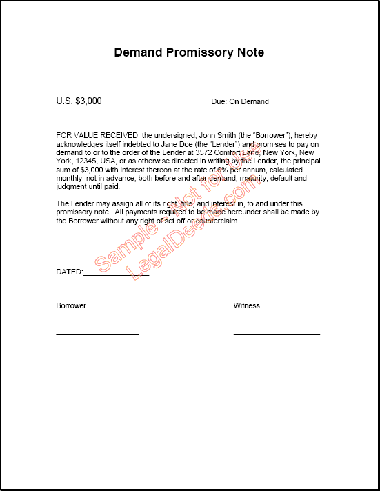 Demand Promissory Note Template - Free Printable Documents