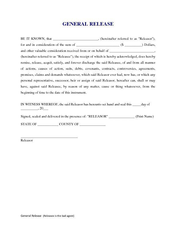 General Release Form - Free Printable Documents