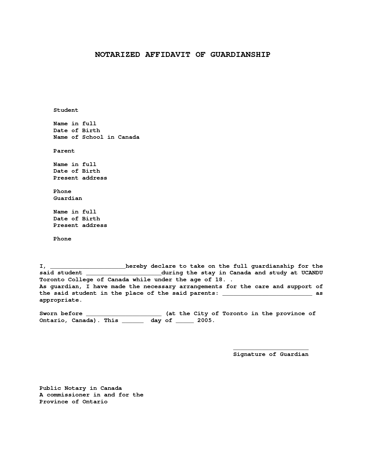 Notarized Affidavit Template Free Printable Documents
