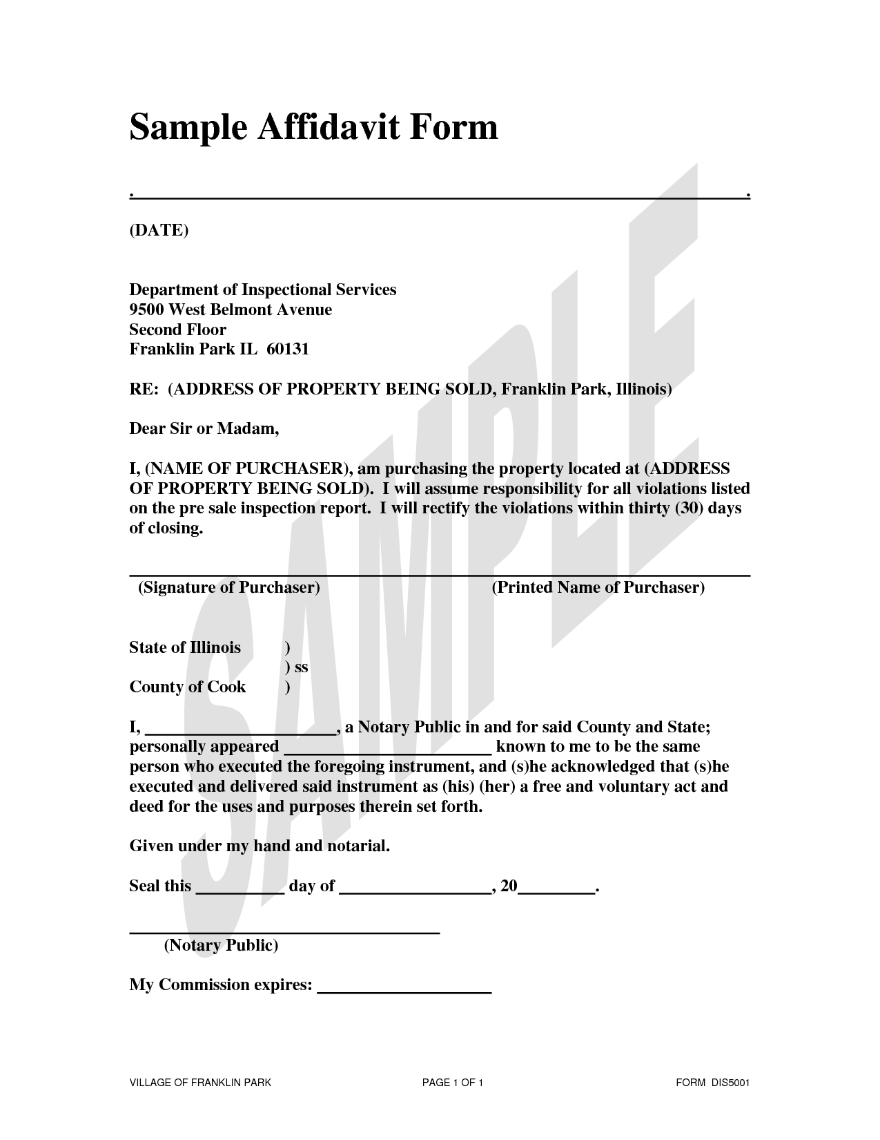 Affidavit Form Sample - Free Printable Documents