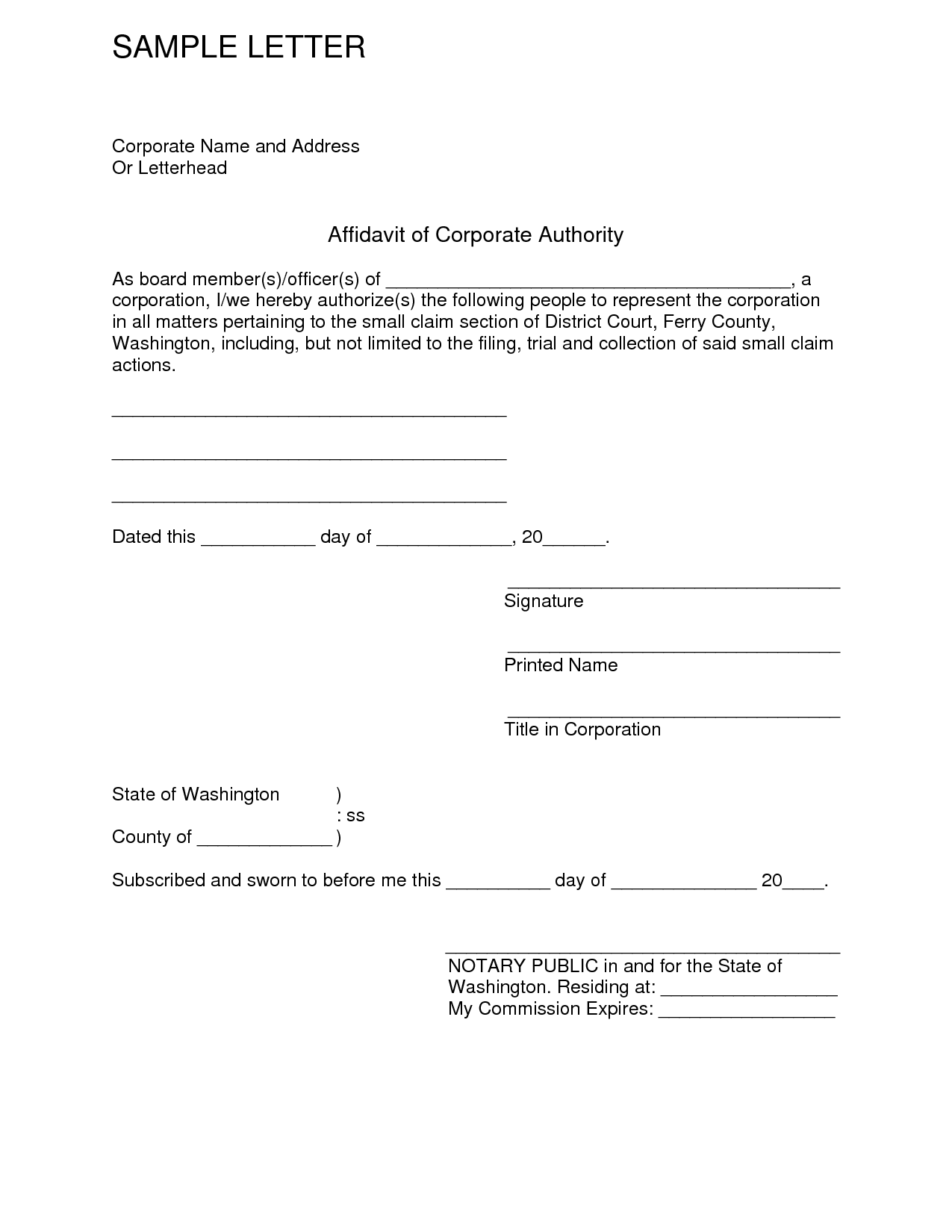 Affidavits Sworn Sample - Free Printable Documents