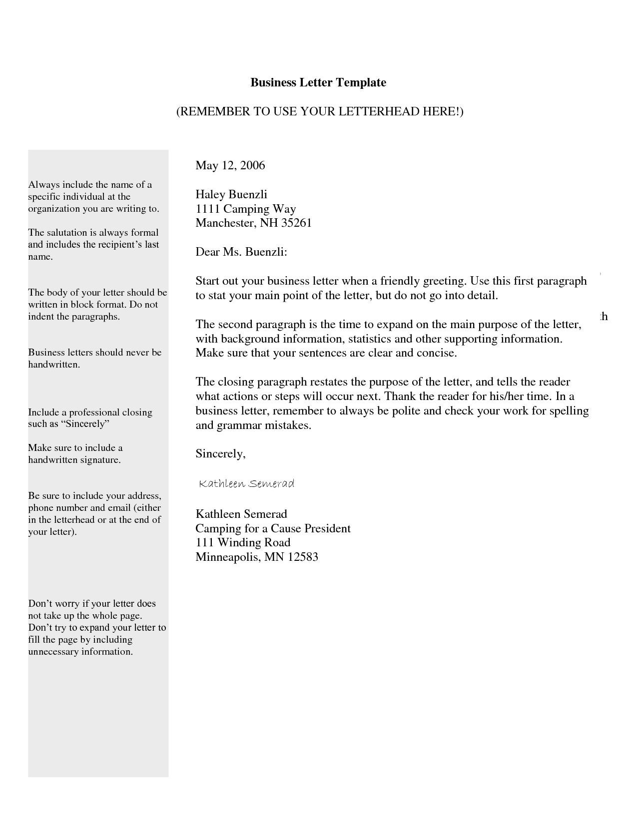 Business Letter Template - Free Printable Documents
