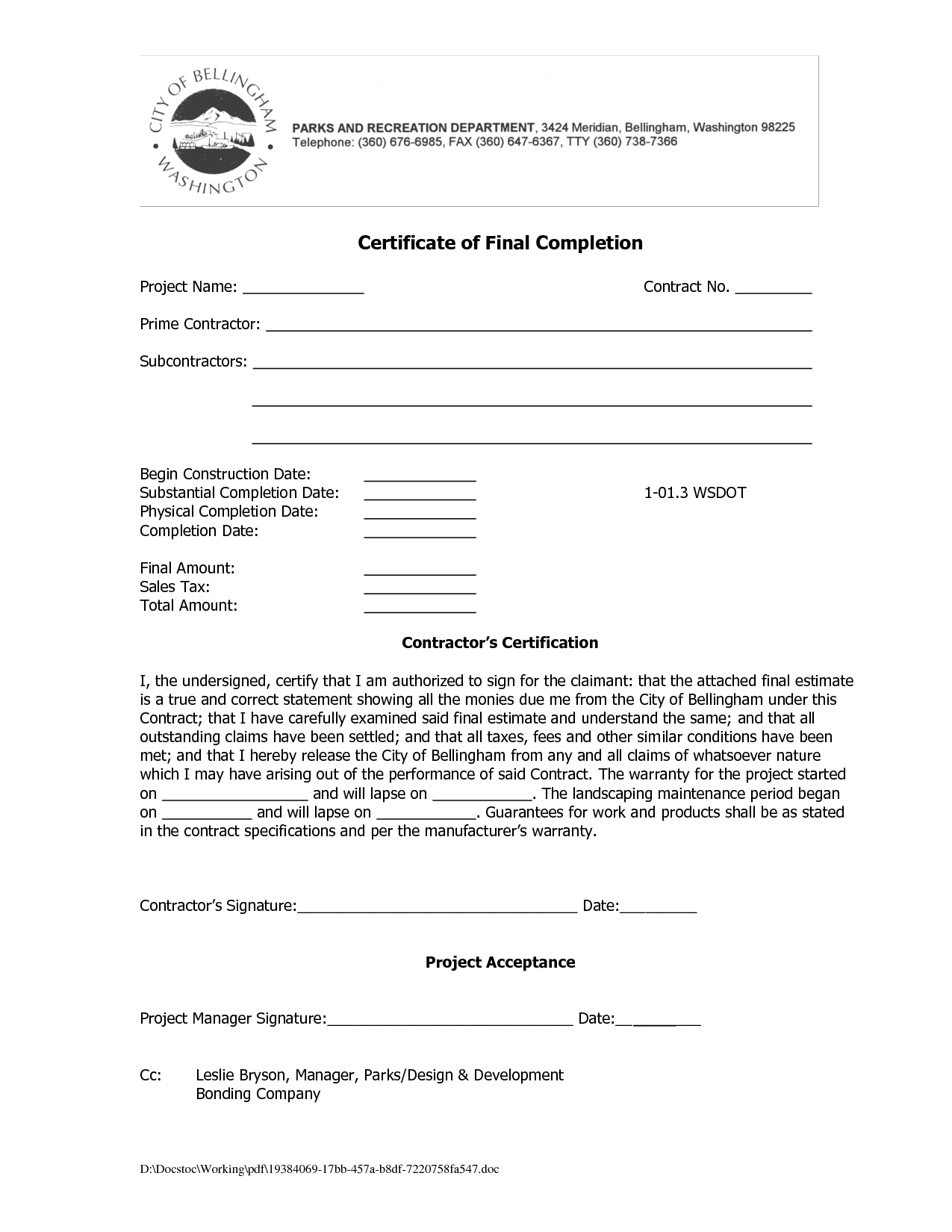 Certificate Of Work Completion - Free Printable Documents