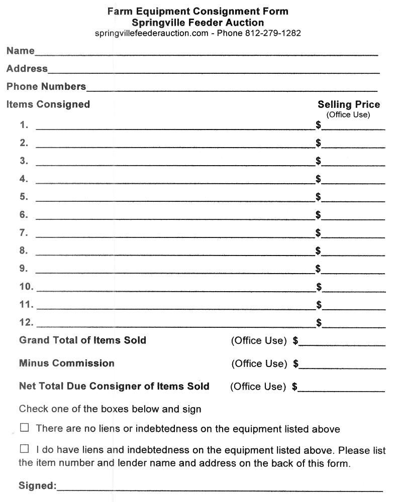 Consignment Form - Free Printable Documents