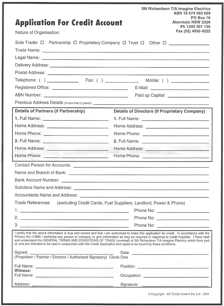 Credit Application Form - Free Printable Documents