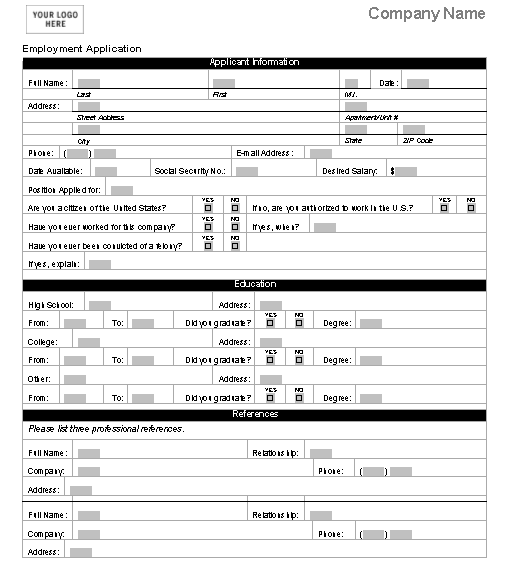Employment Application Template - Free Printable Documents