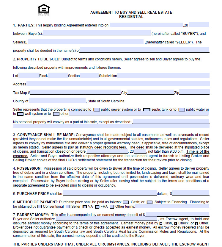 Free Real Estate Purchase Agreement Form - Free Printable Documents