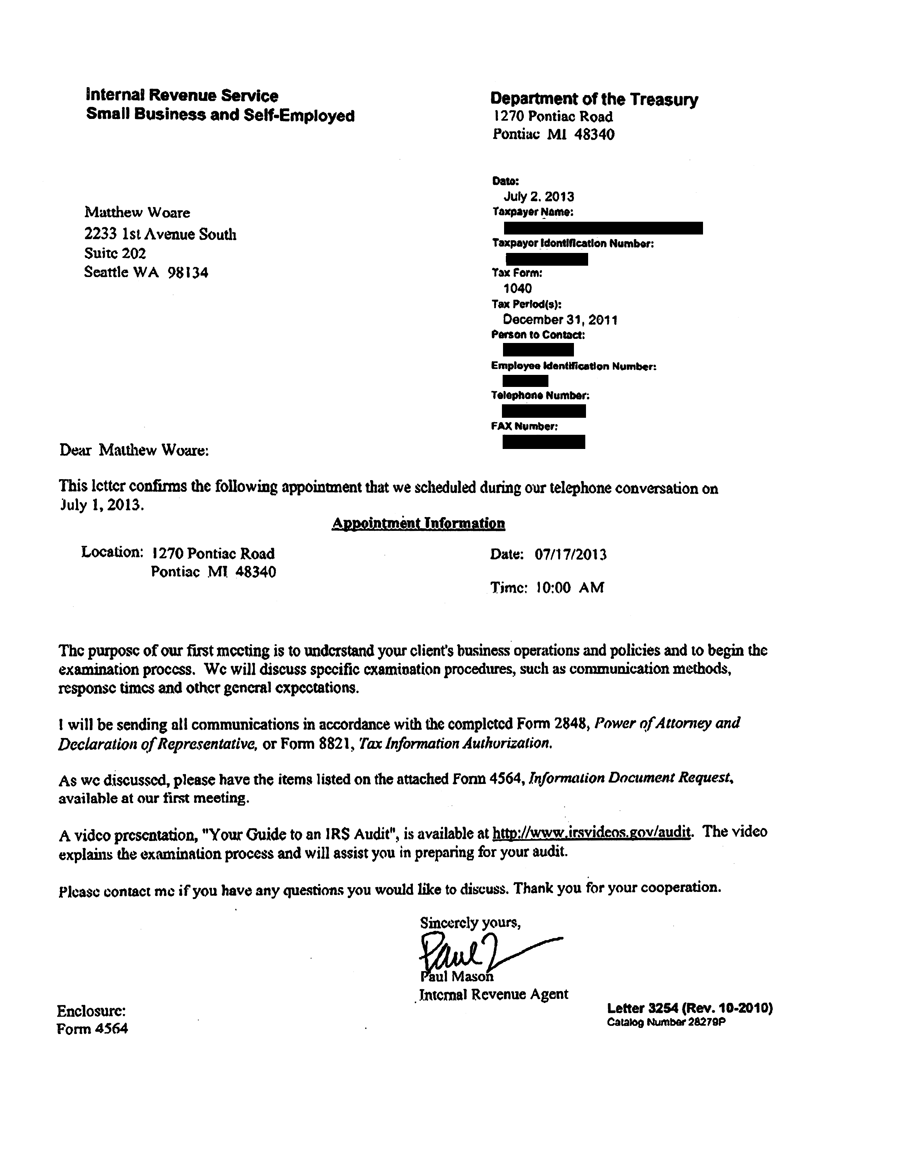 Irs Audit Letter Sample - Free Printable Documents