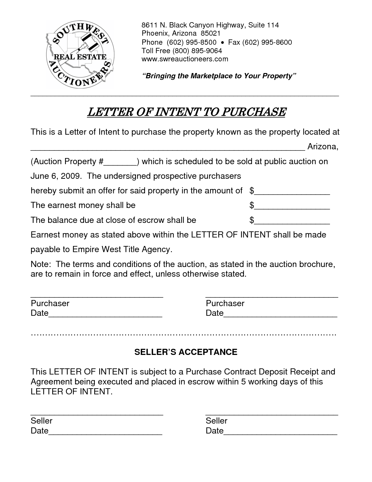 Letter Of Intent To Purchase Property - Free Printable Documents