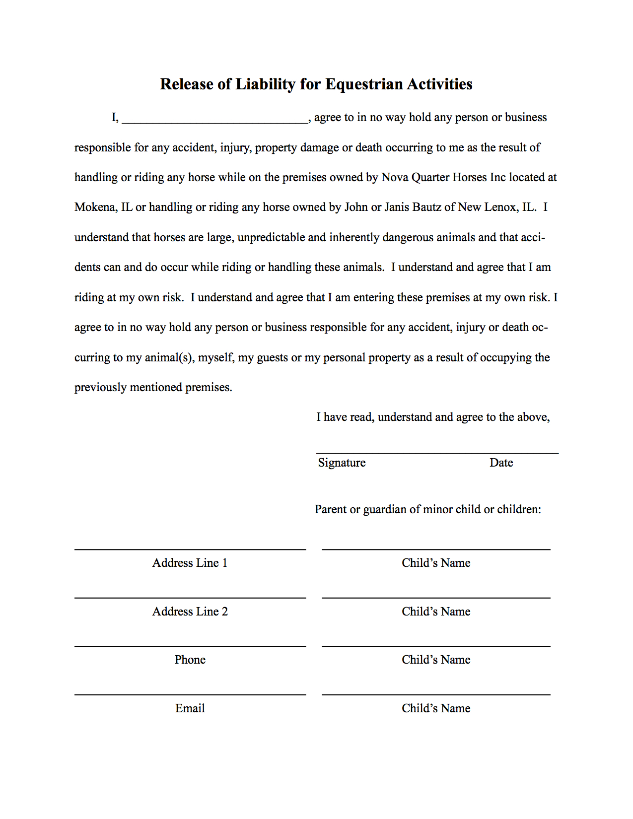Liability Form Template - Free Printable Documents