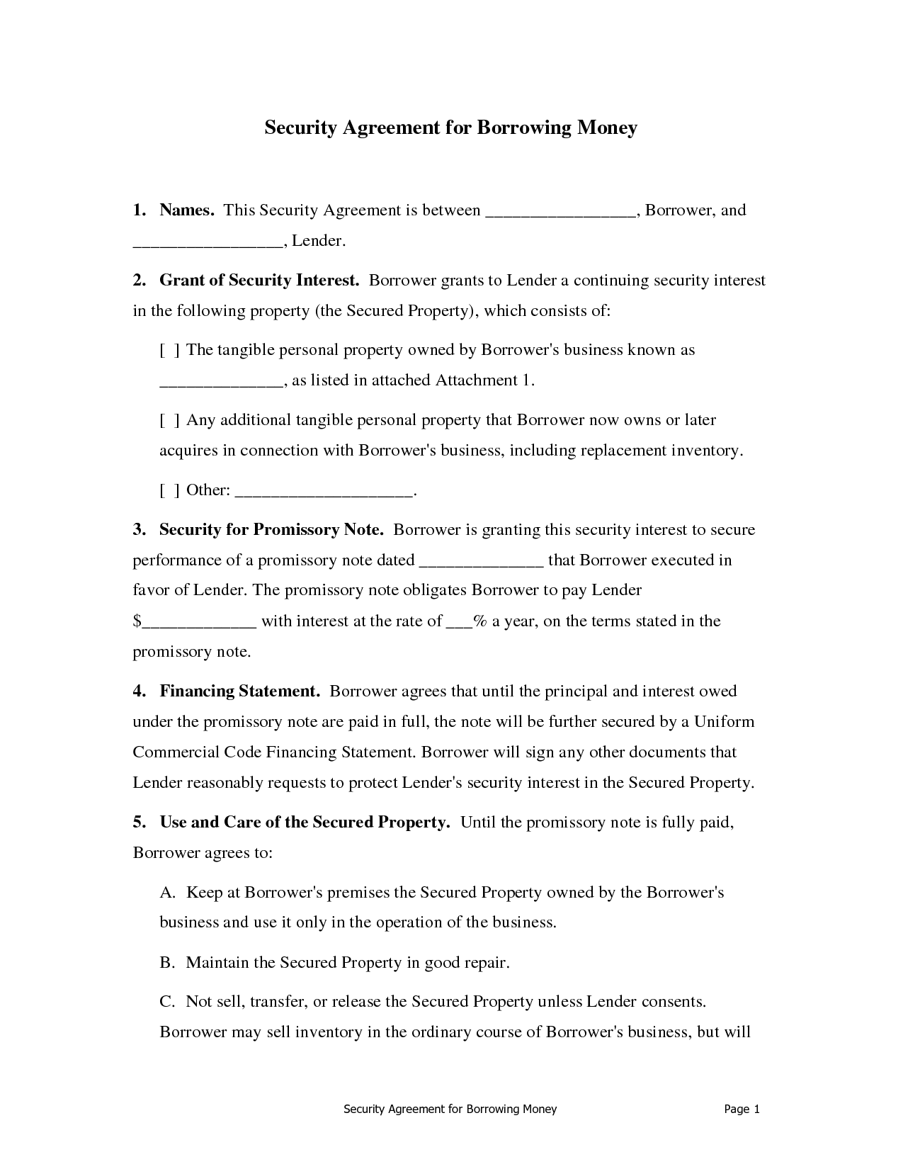 Money Loan Contract - Free Printable Documents