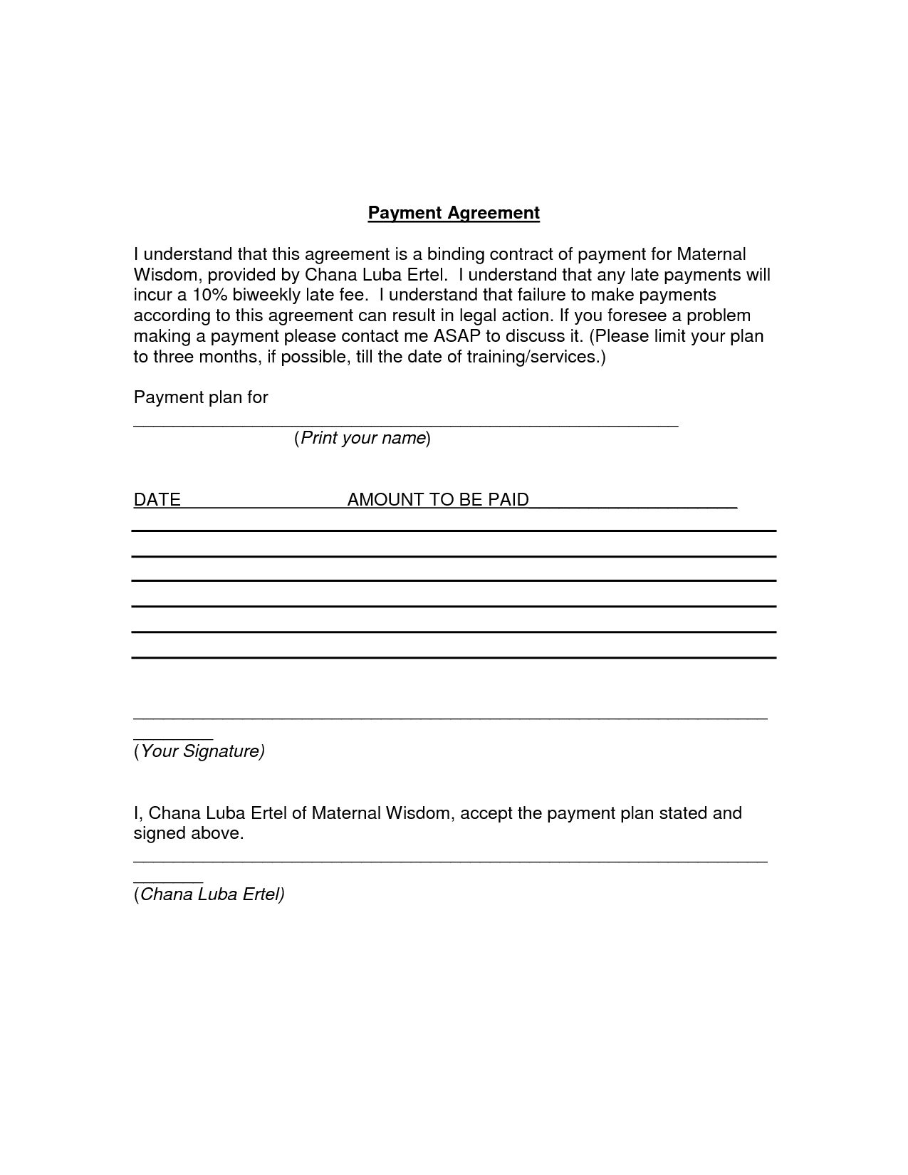 Payment Agreement Contract - Free Printable Documents