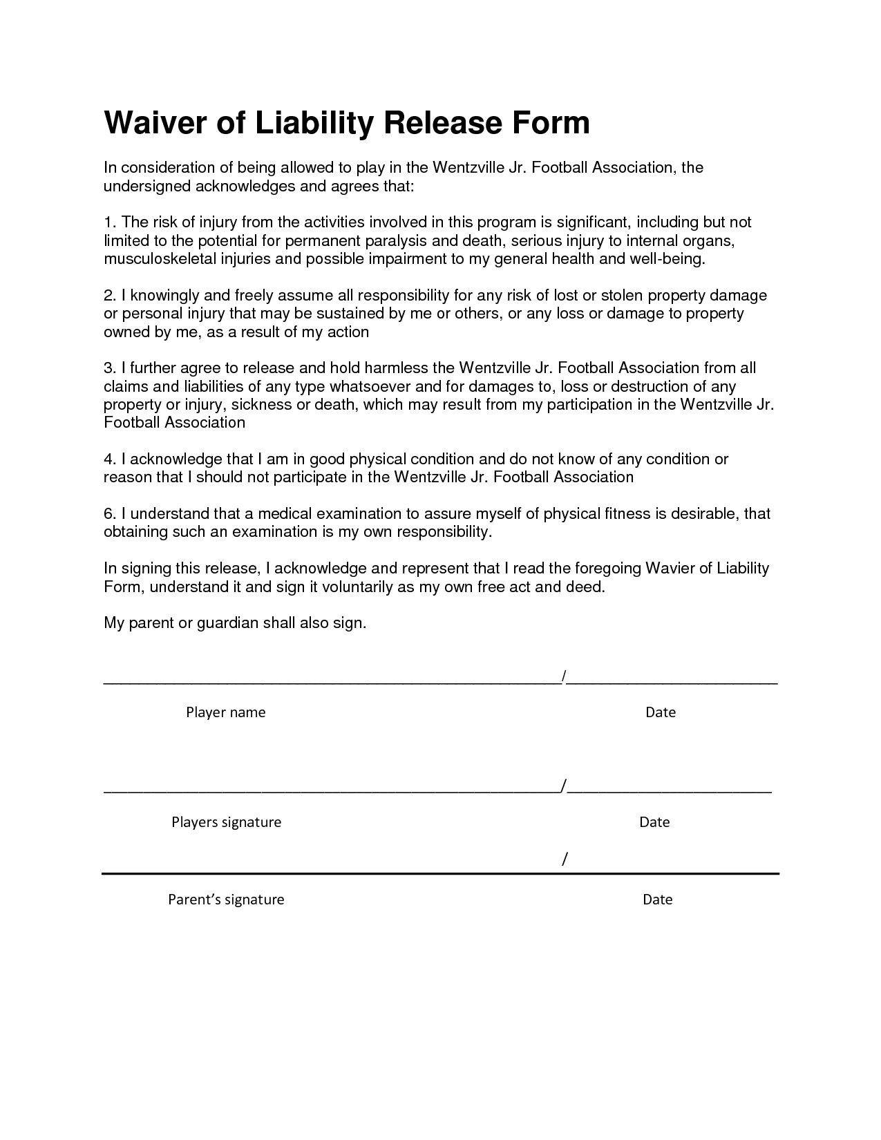 Release And Waiver Of Liability Agreement - Free Printable Documents