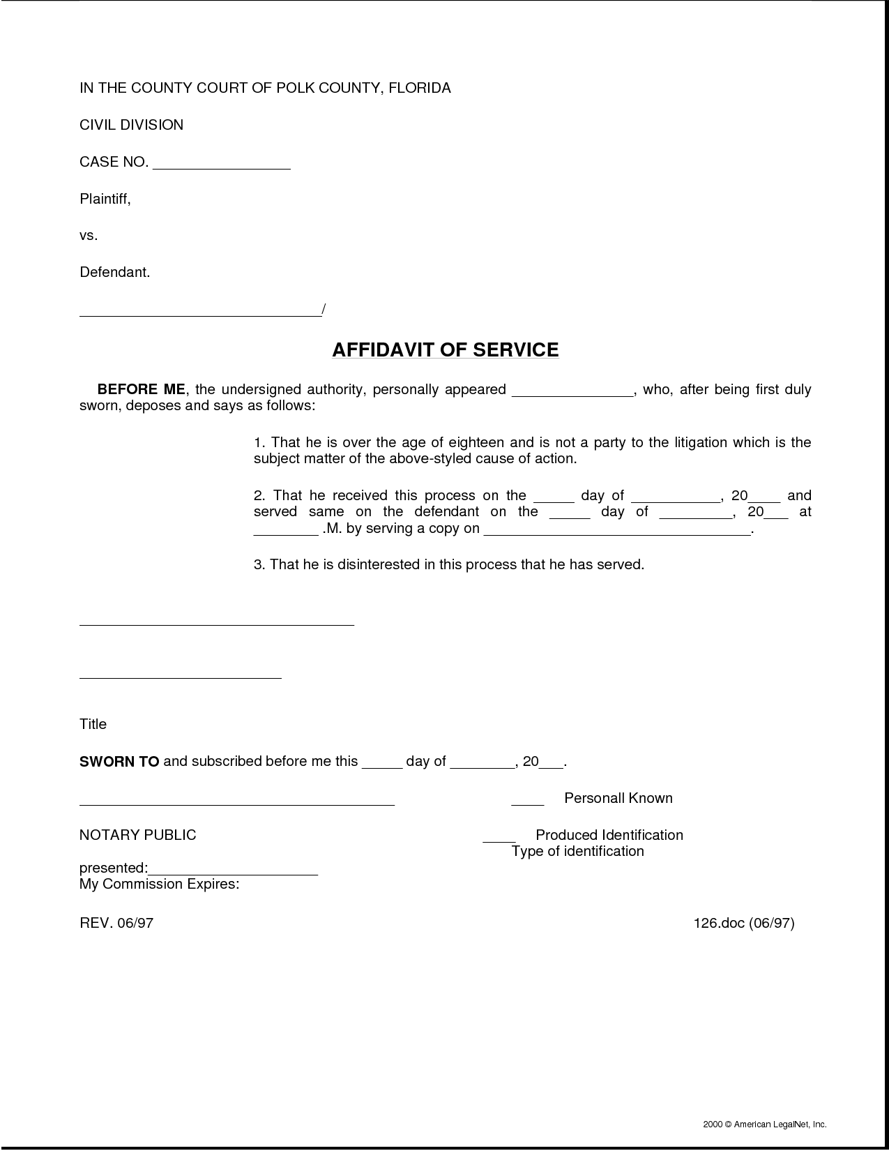 Sample Affidavit Of Service - Free Printable Documents