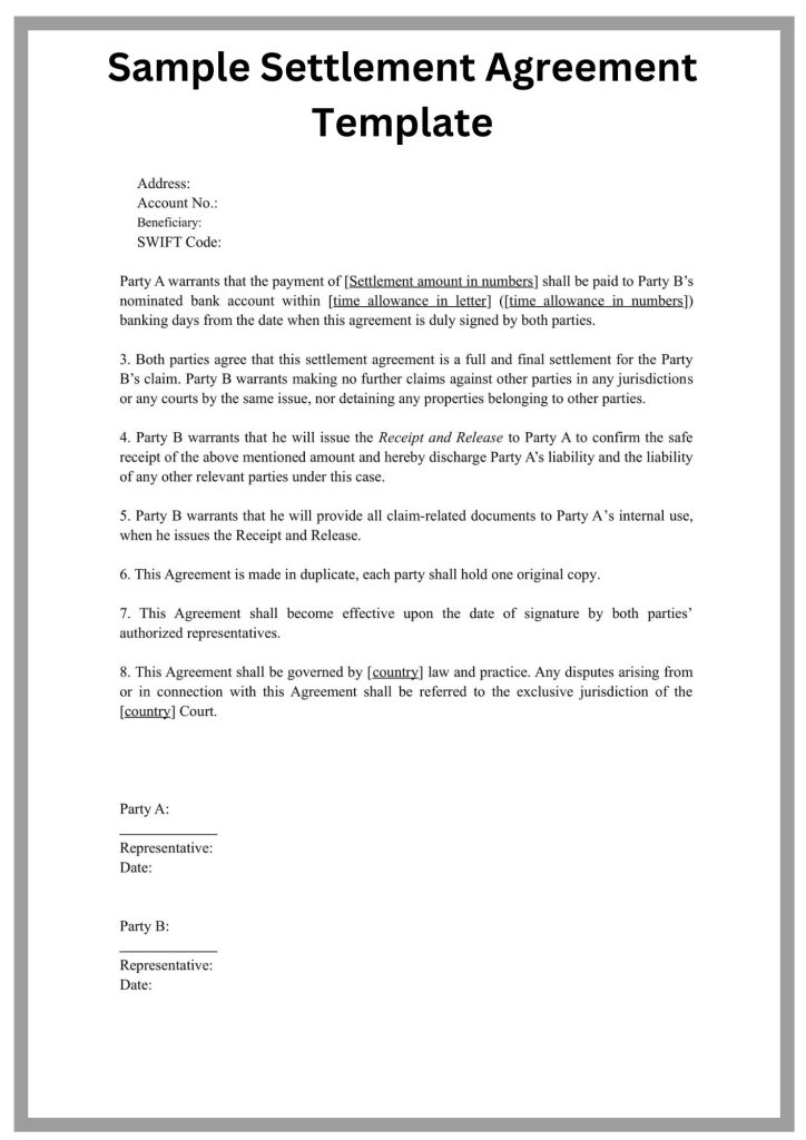 Settlement Template - Free Printable Documents