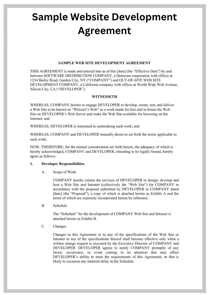 Web Developer Contract Template - Free Printable Documents