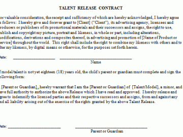 Talent Contract - Free Printable Documents