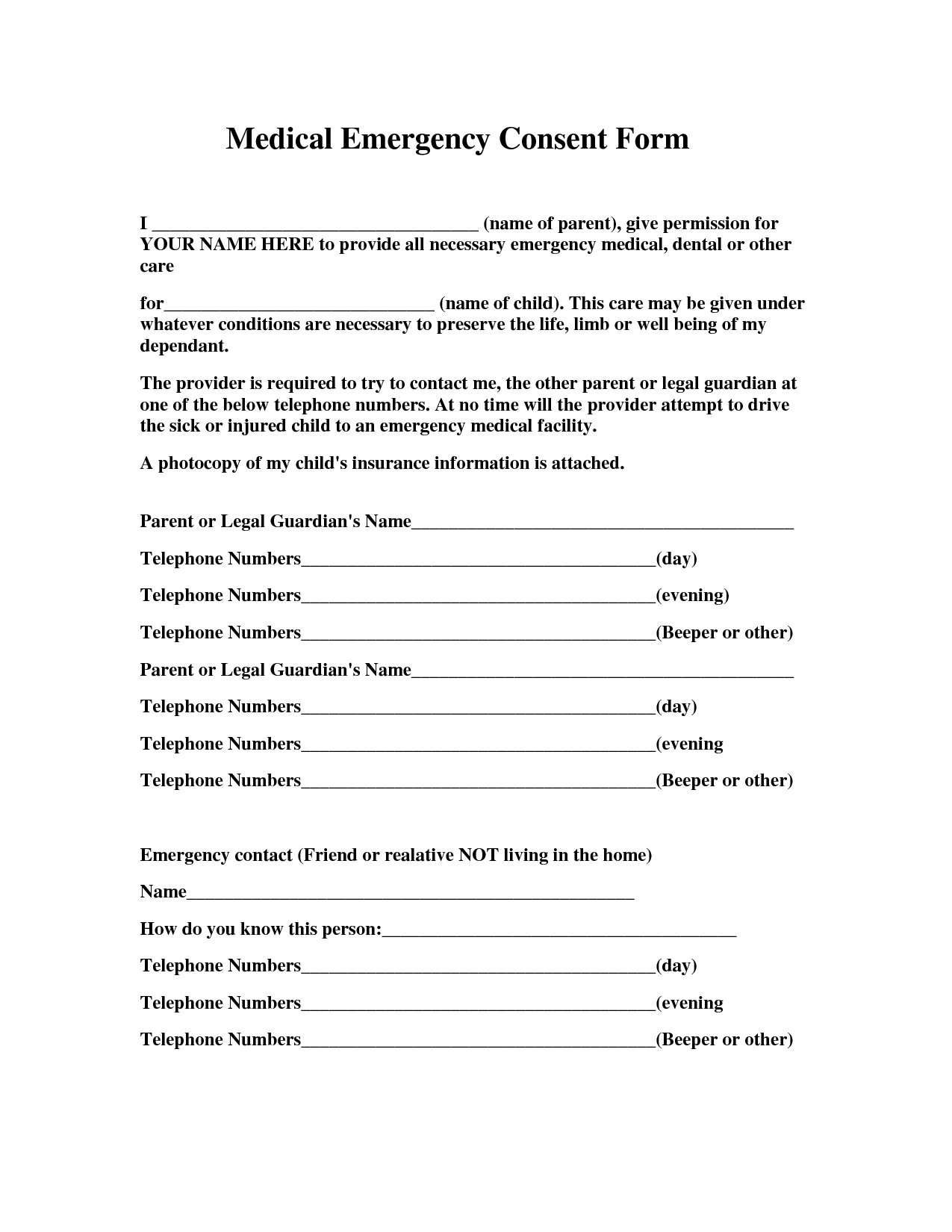 medical consent form - Free Printable Documents