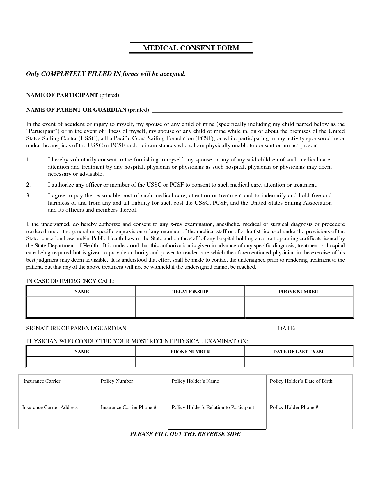 medical consent form - Free Printable Documents