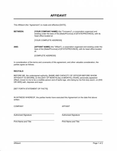 Samples Of Affidavits - Free Printable Documents