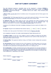 Debt Settlement Agreement Template - Free Printable Documents