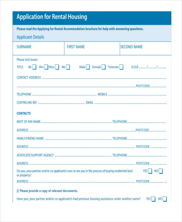 Free Home Rental Application - Free Printable Documents